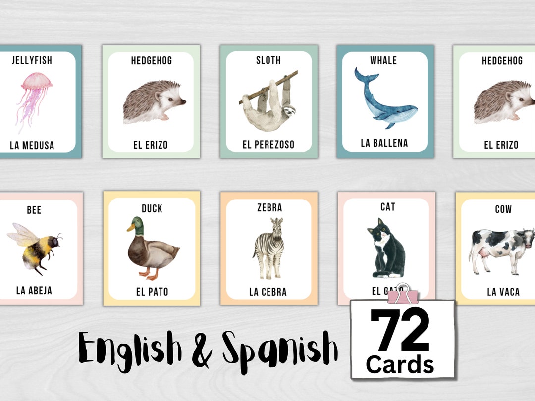 Spanish/english Animal Vocabulary Printable Montessori Flashcards ...