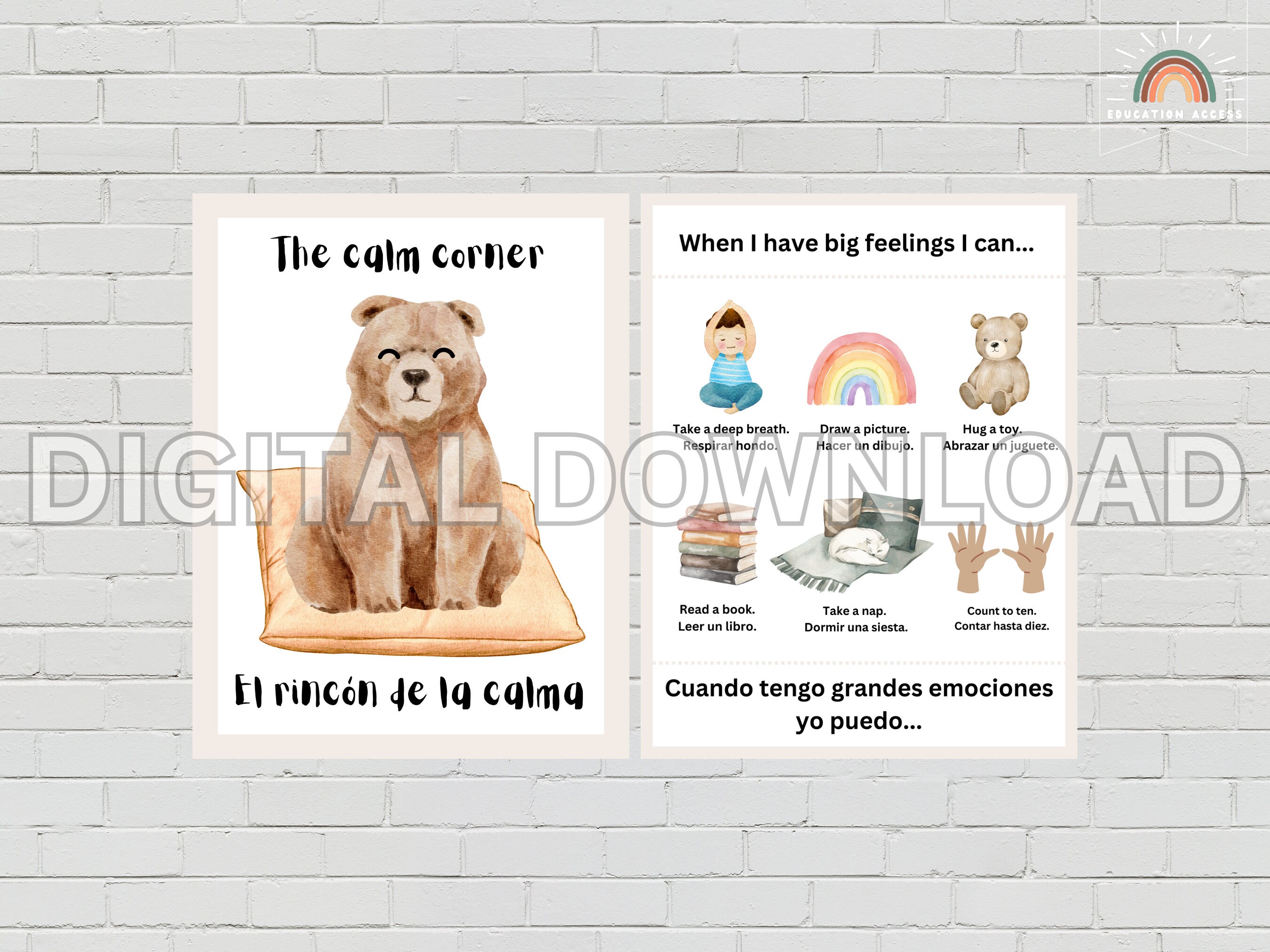 Kids Wall Art, Bilingual Spanish Posters for Social Emotional Learning ...