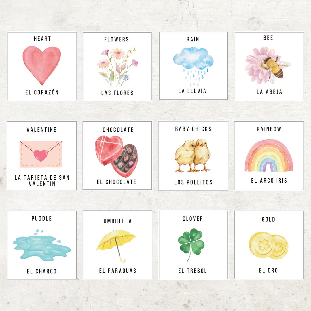 Spanish/english Printable Spring Vocabulary Flashcards, Montessori ...