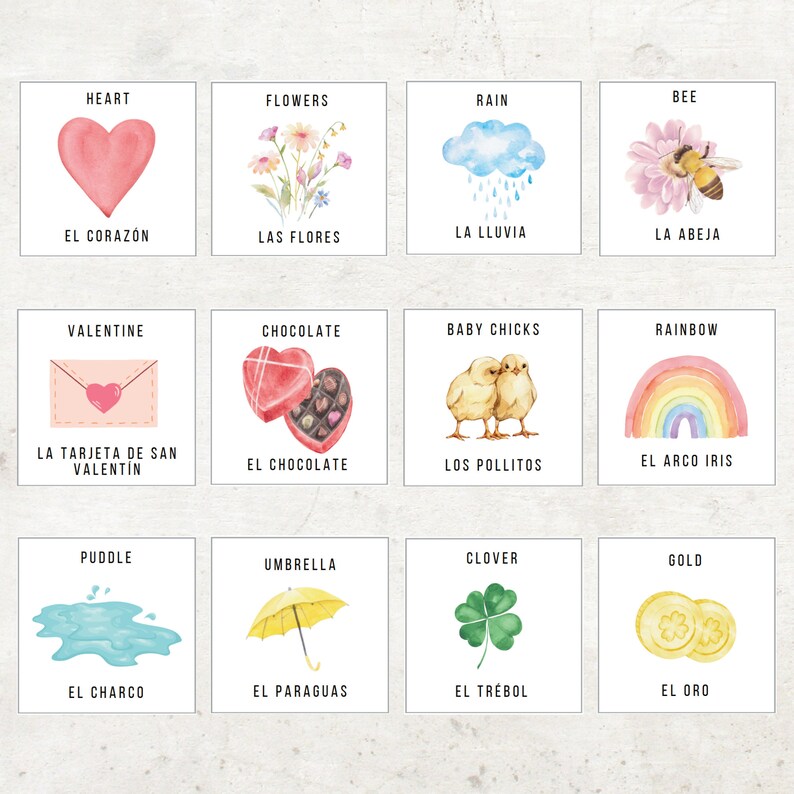 Spanish/english Printable Spring Vocabulary Flashcards, Montessori ...