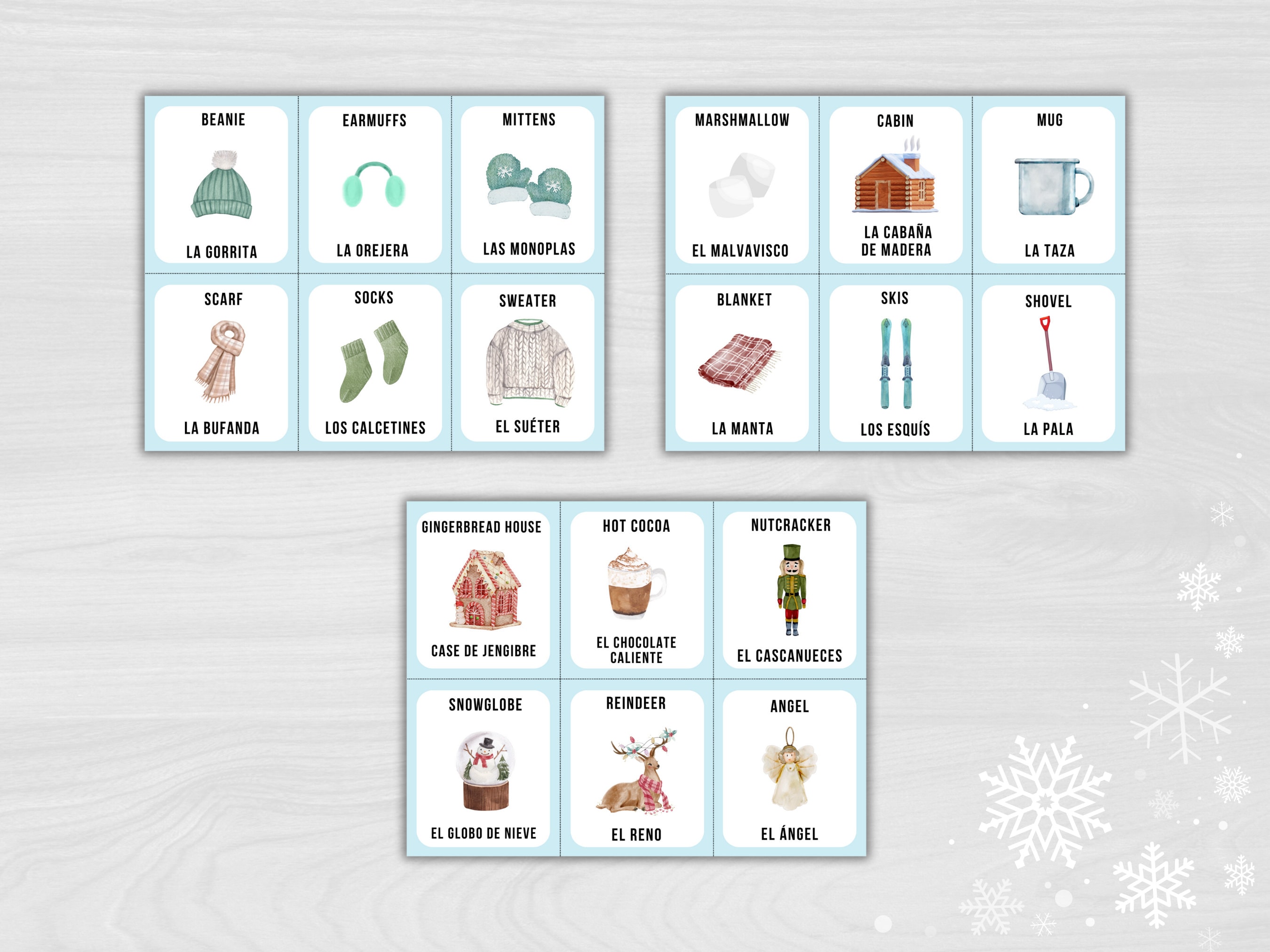 Spanish/english Winter Vocabulary Printable Montessori Flashcards ...