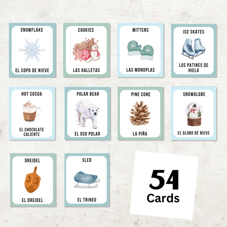 Spanish/english Winter Vocabulary Printable Montessori Flashcards ...