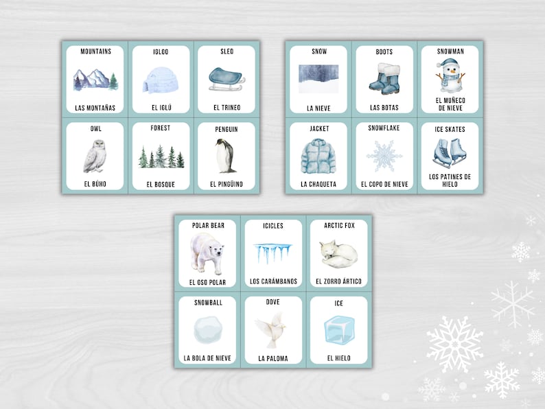 Spanish/english Winter Vocabulary Printable Montessori Flashcards ...