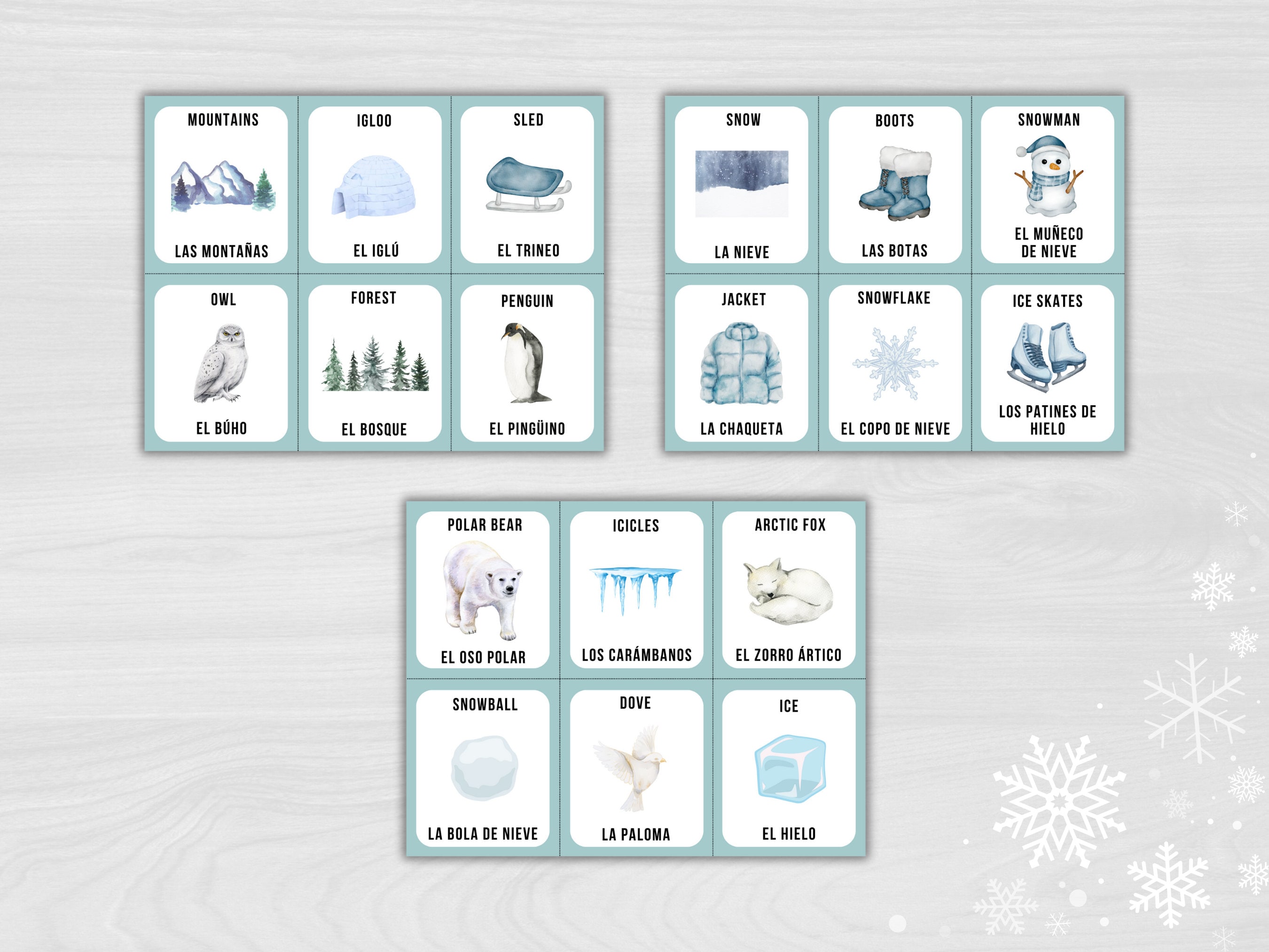 Spanish/english Winter Vocabulary Printable Montessori Flashcards ...