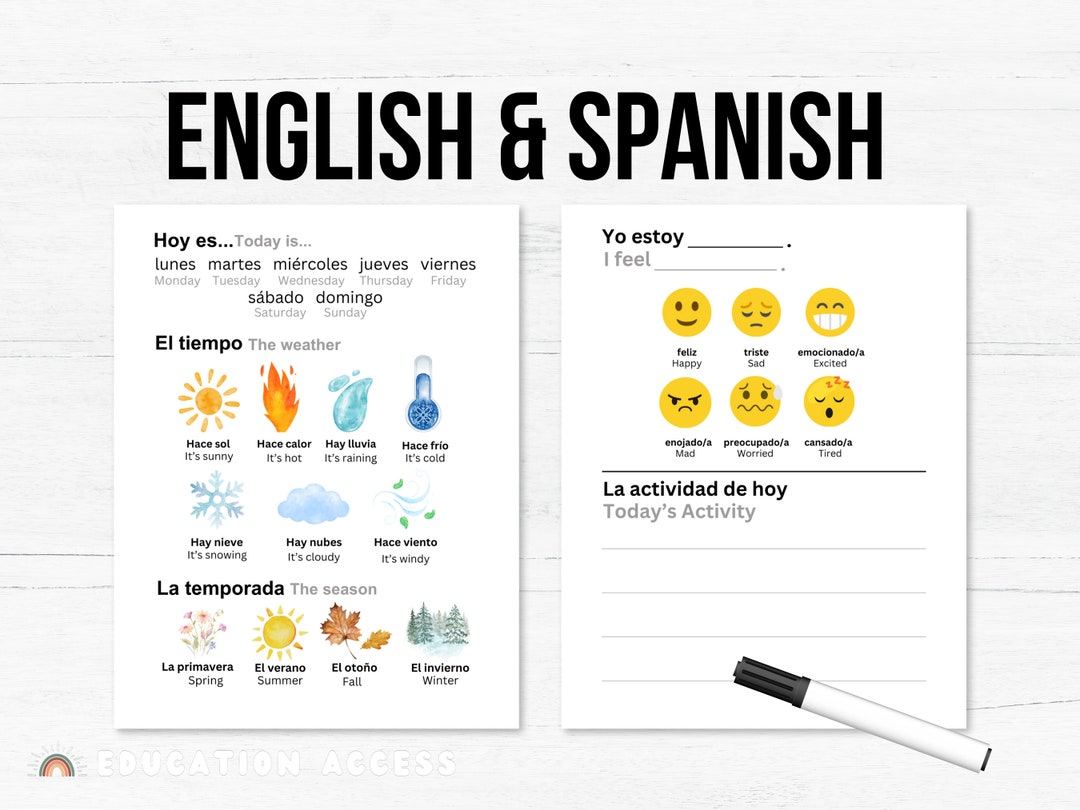 Bilingual Morning Menu in English and Spanish, Homeschool Printable ...