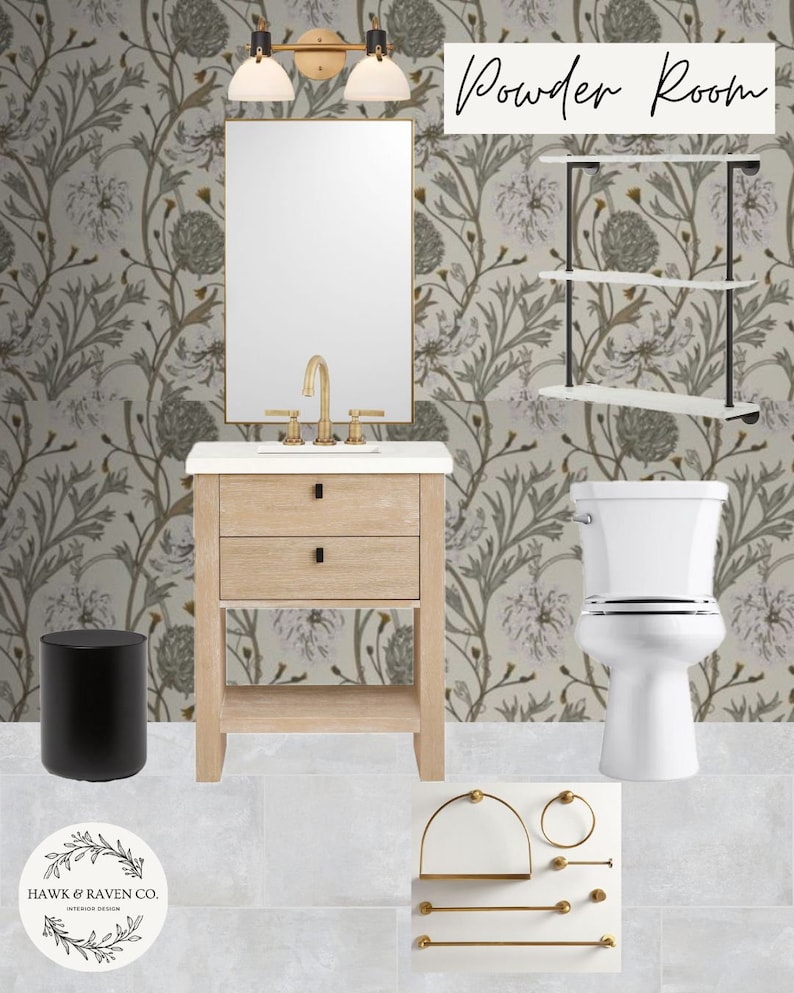 Chic Powder Room Design With Instant Download Option - Etsy