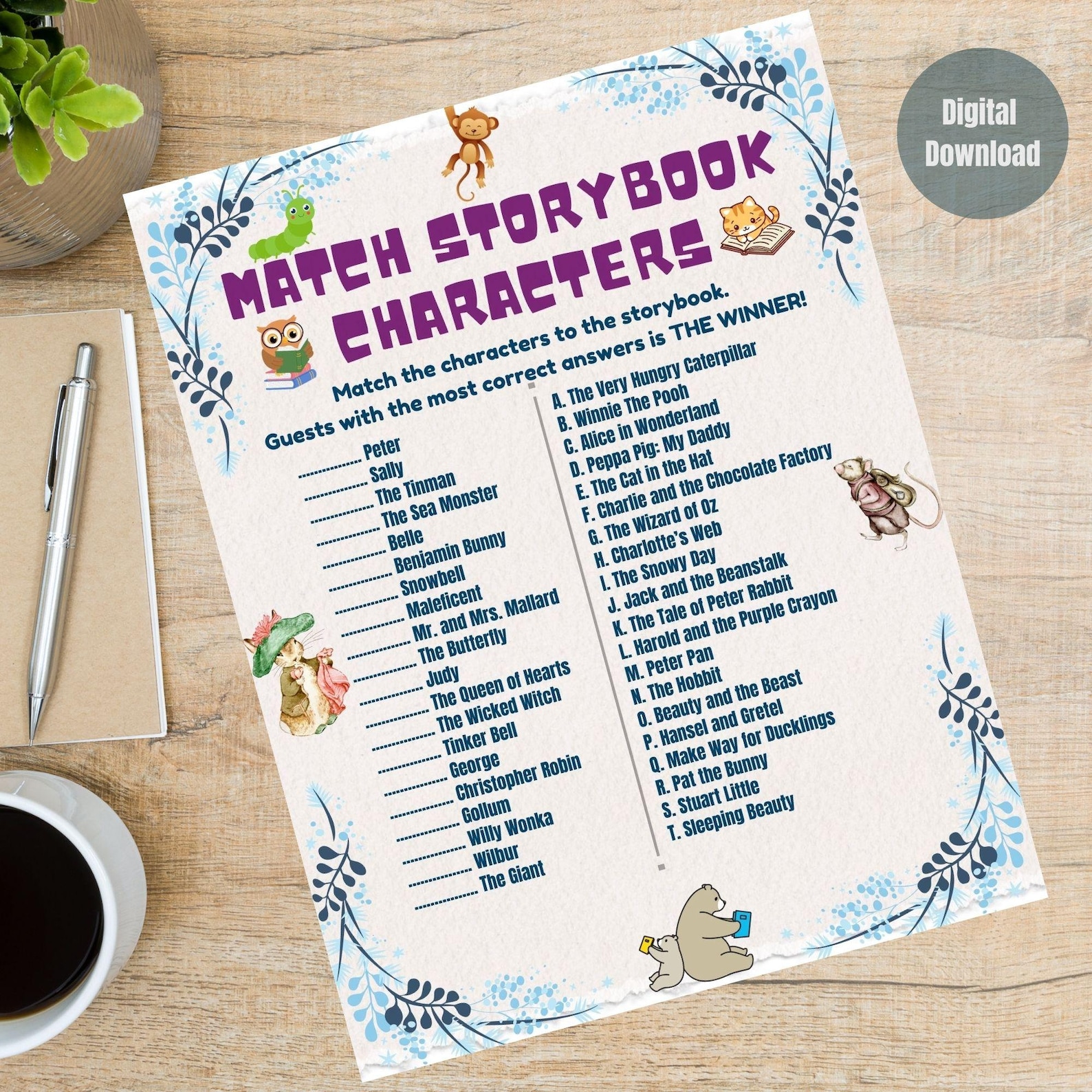 Baby Shower Games Storybook Character Match | Storybook | Classic ...