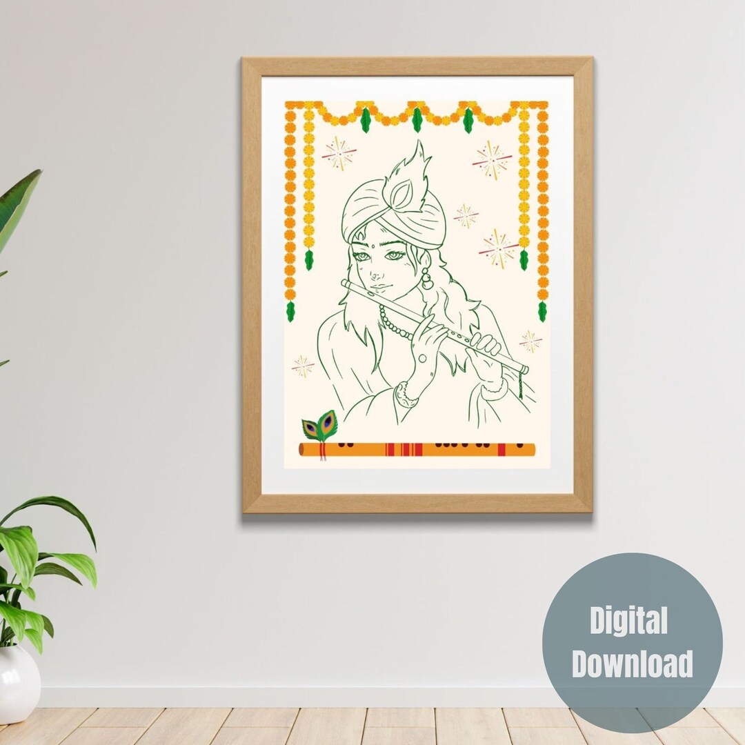 Minimalist Hindu God Lord Krishna Printable Wall Art | Indian Wall ...