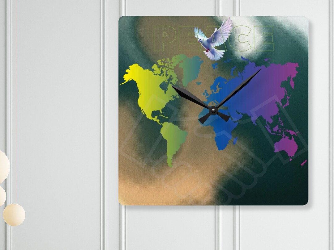 World Map Wall Clock Acrylic, World Peace Wall Clock Gift, Unique Wall ...