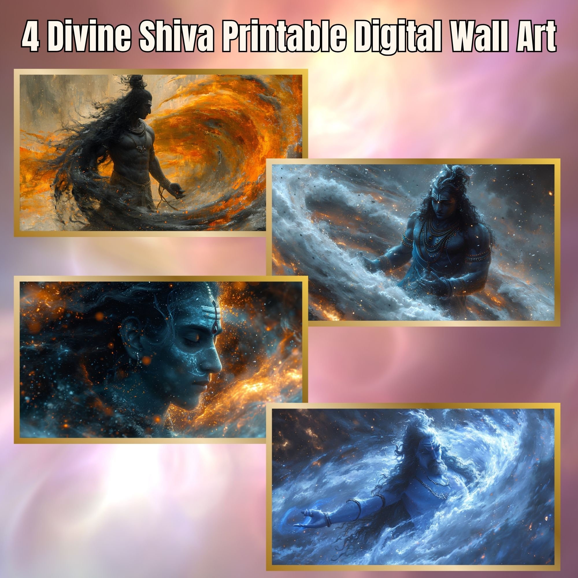 4 Large Cosmic Lord Shiva Painting Printable Landscape Wall Art| 3:2 ...