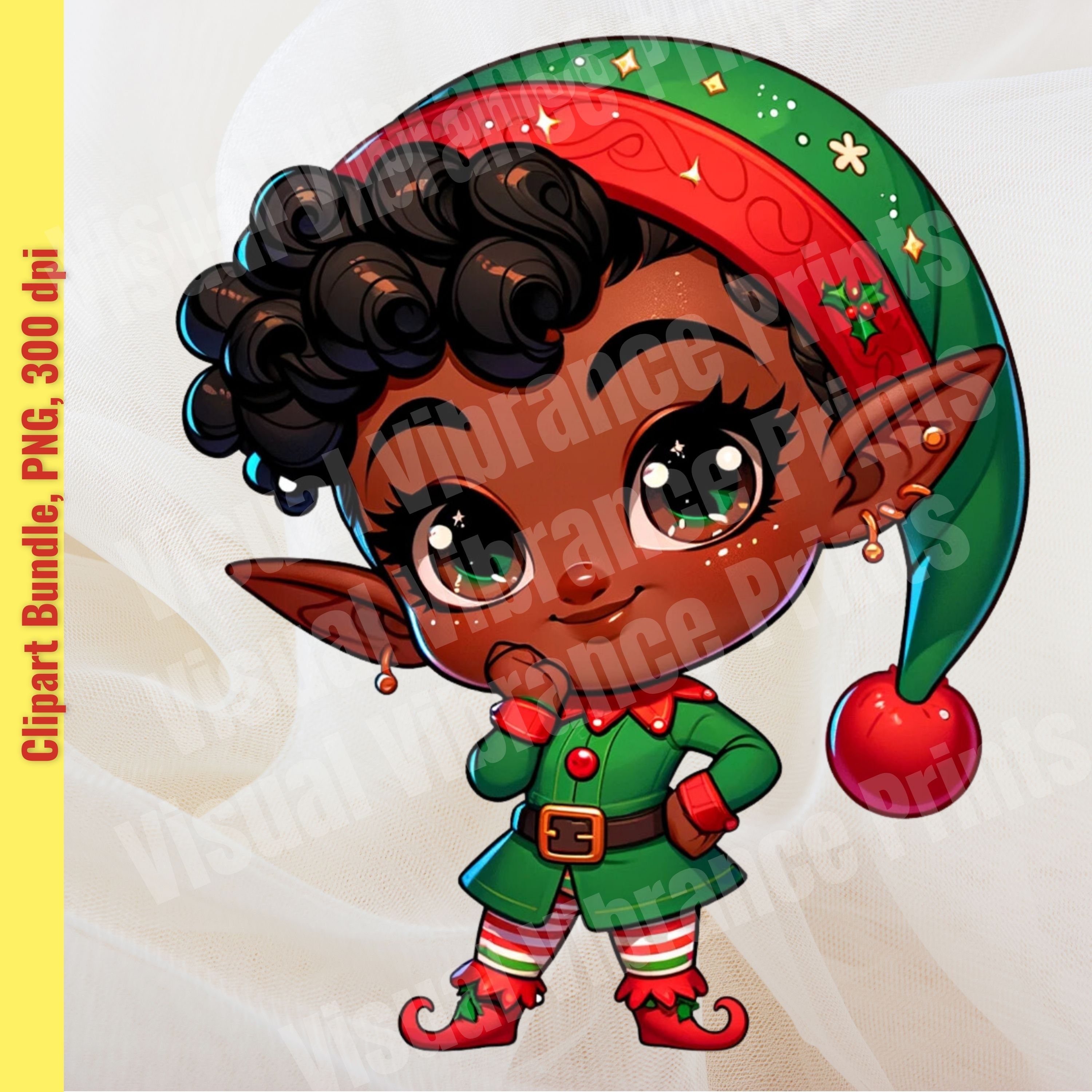 African American Elves Christmas Clipart Santas Helper Clipart Melanated Dark Skin Elves