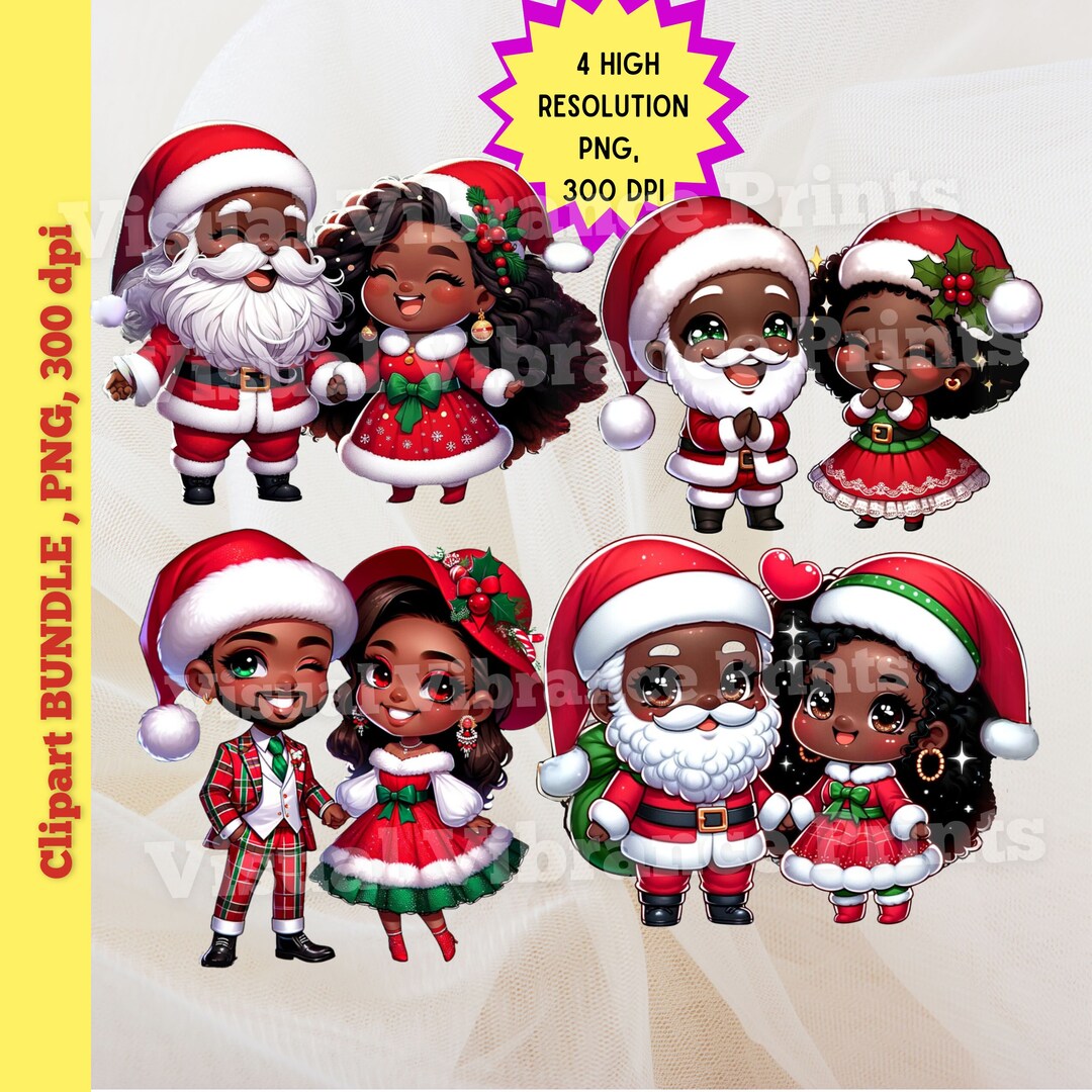 African American Santa & Mrs. Claus Chibi PNG (digital Download) - Etsy