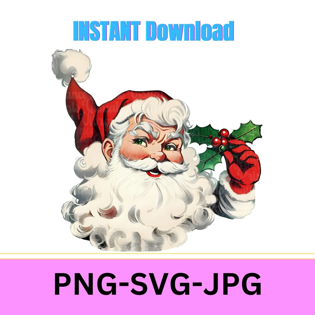 Vintage Santa Clipart: Traditional Christmas Card Design (SVG, PNG) - Etsy