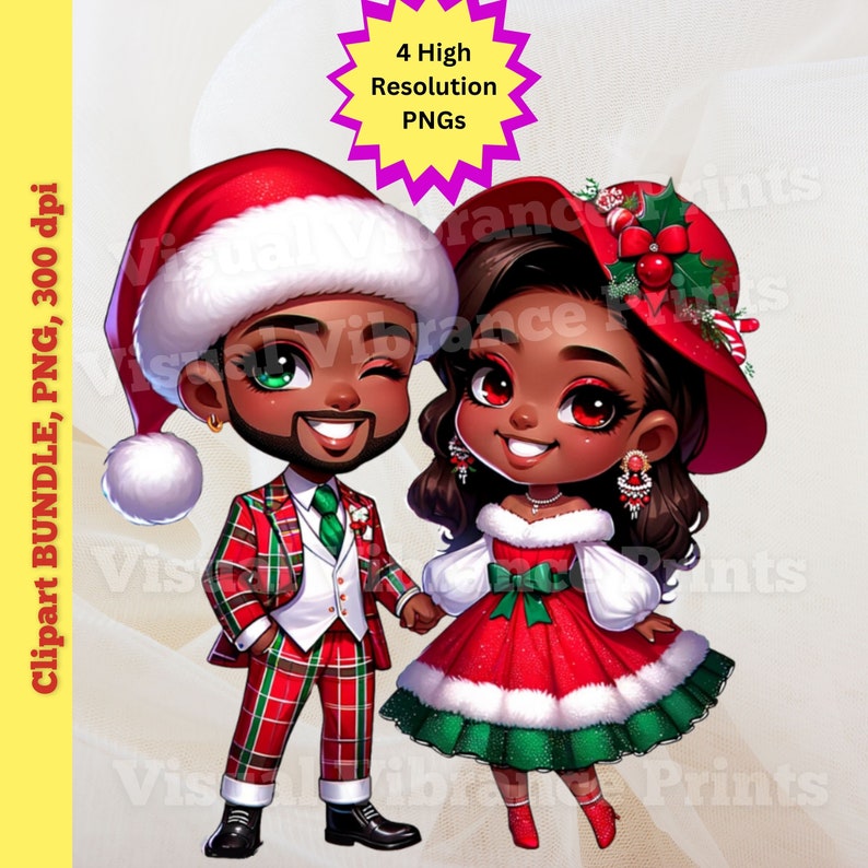 African American Santa & Mrs. Claus Chibi PNG (digital Download) - Etsy