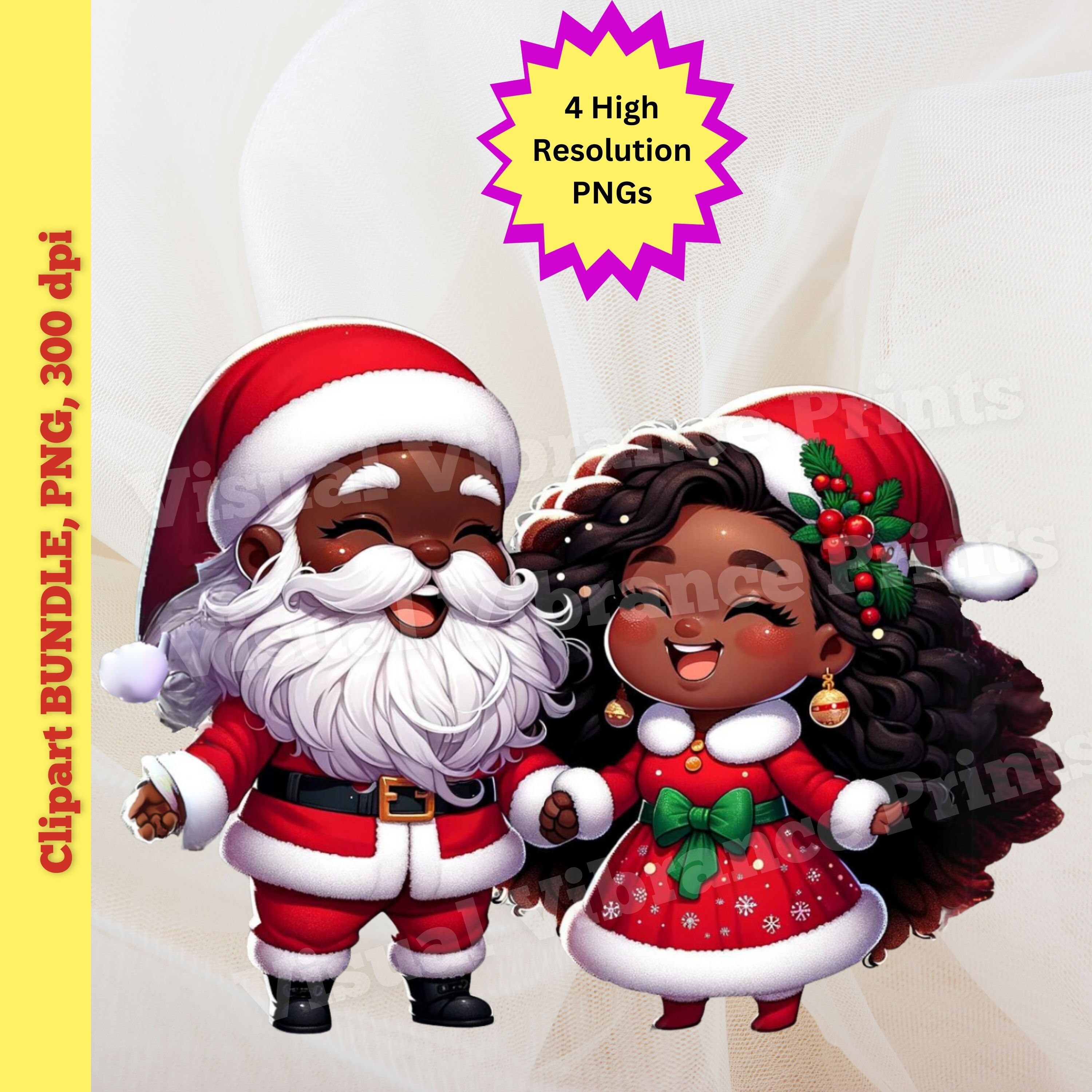 African American Santa & Mrs. Claus Chibi PNG (digital Download) - Etsy