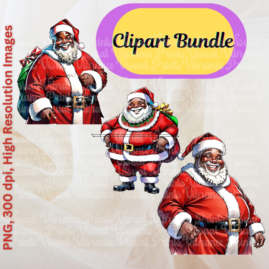 African American Santa Clipart, Santa Claus Clipart Bundle, Christmas ...