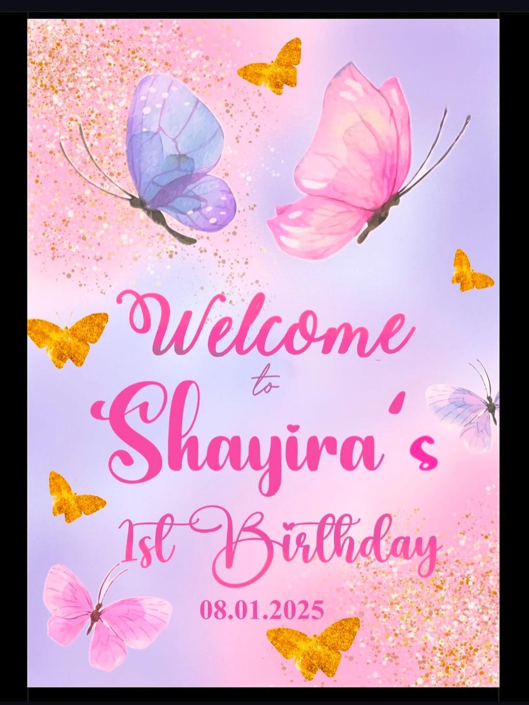 Butterfly Themed Welcome Board for 1st Birthday (name, Age and Date to ...