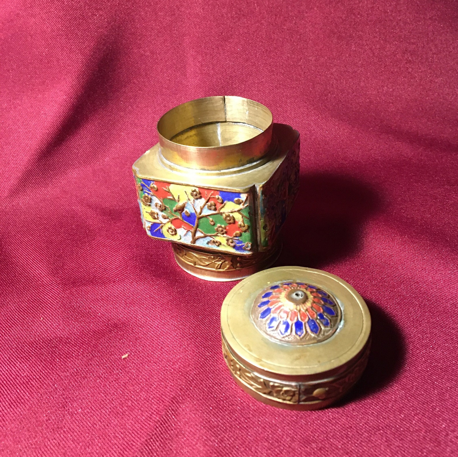 Vintage Chinese Brass Box With Lid, Enameled - Etsy