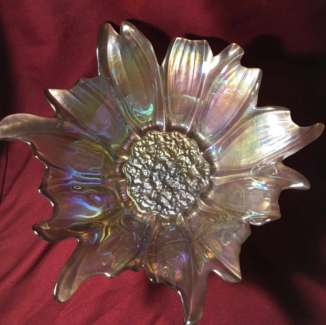 Vintage Akcam Glass Bowl, Sunflower, Iridescent With Silver Undercoat ...