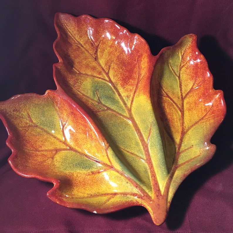 Vintage Fall Leaf Serving Dish, Green, Yellow, Orange and Red, 3 ...