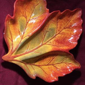 Vintage Fall Leaf Serving Dish, Green, Yellow, Orange and Red, 3 ...