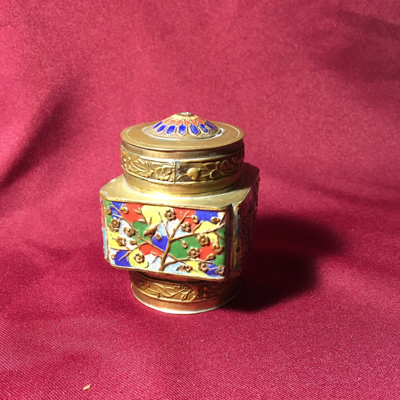 Vintage Chinese Brass Box With Lid, Enameled - Etsy