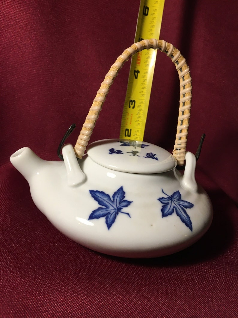 Vintage Japanese Mini Teapot in Blue and White Glaze With Maple Leaves ...