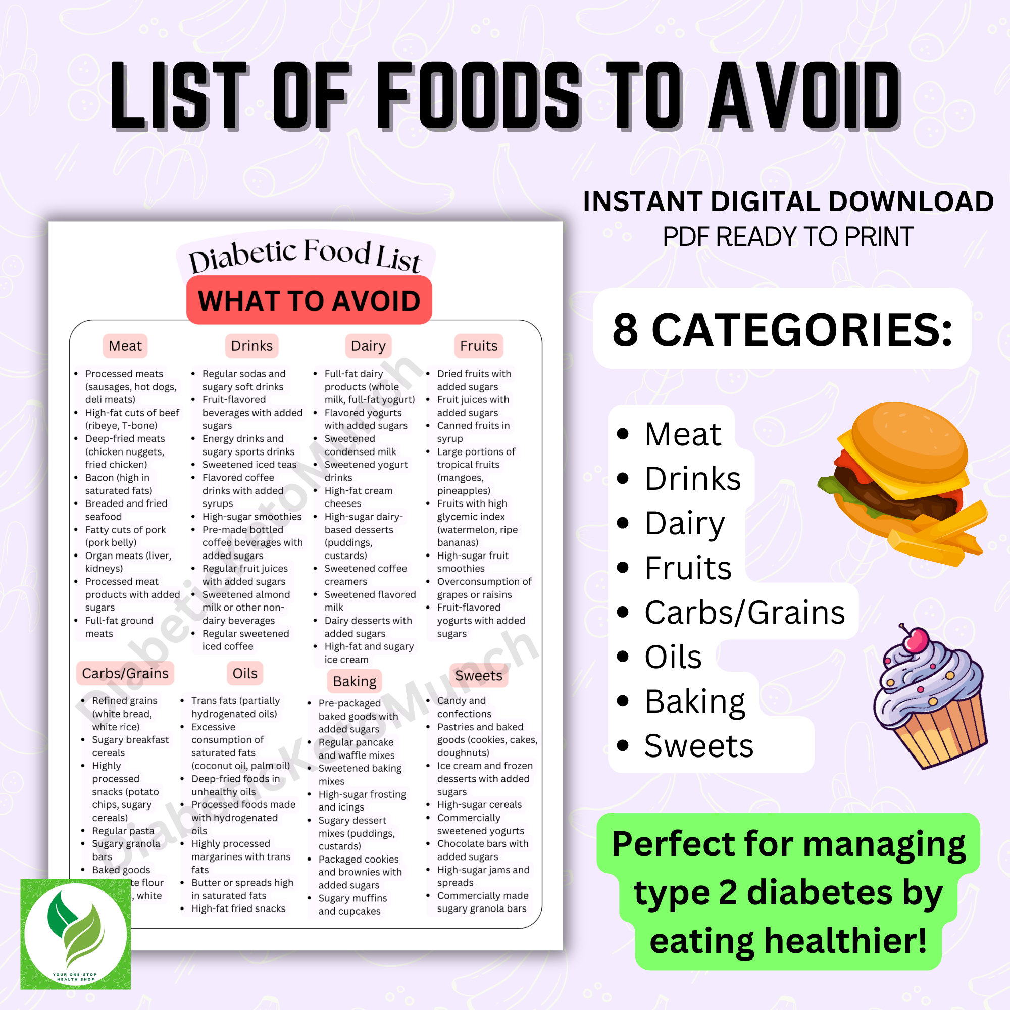 Diabetic Food List Printable Pdf, Type 2 Diabetes Grocery List,foods to ...