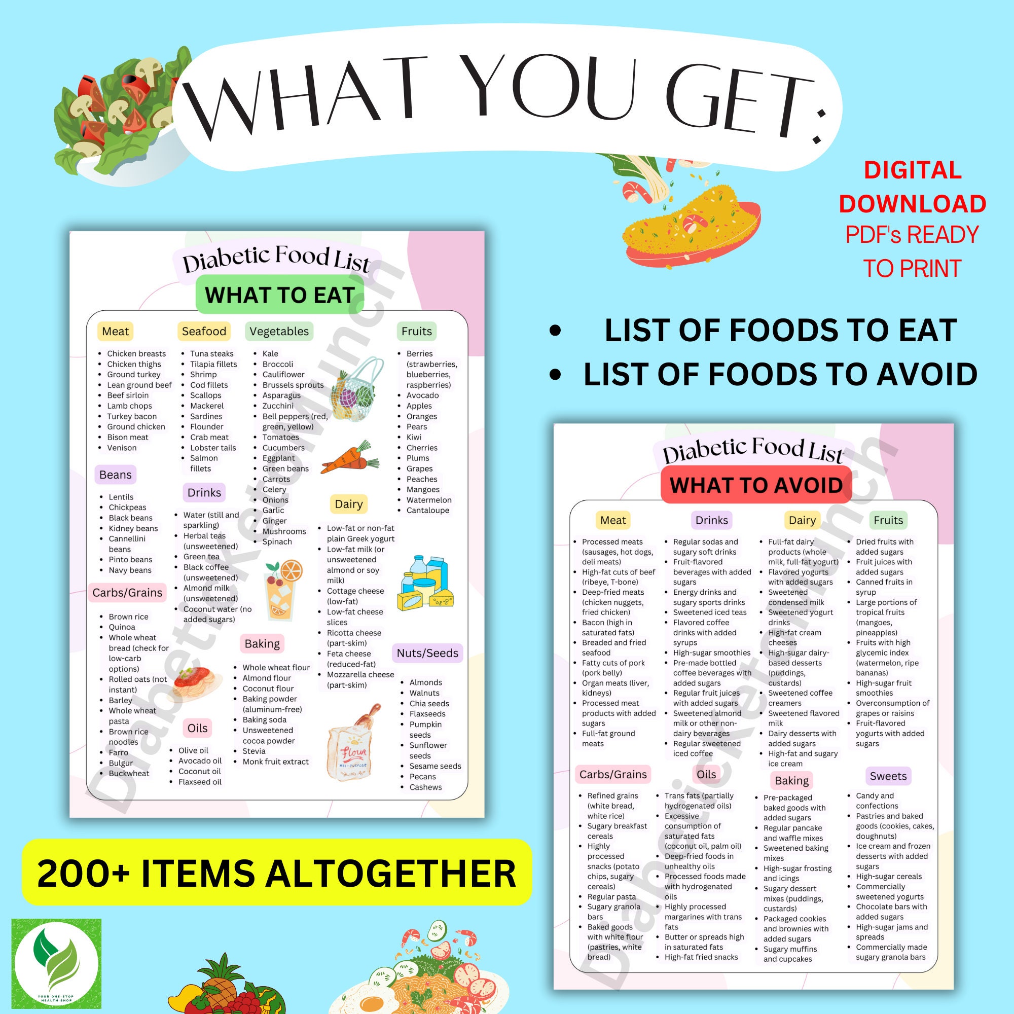 Diabetic Food List Printable , Type 2 Diabetes Grocery List, Foods to ...