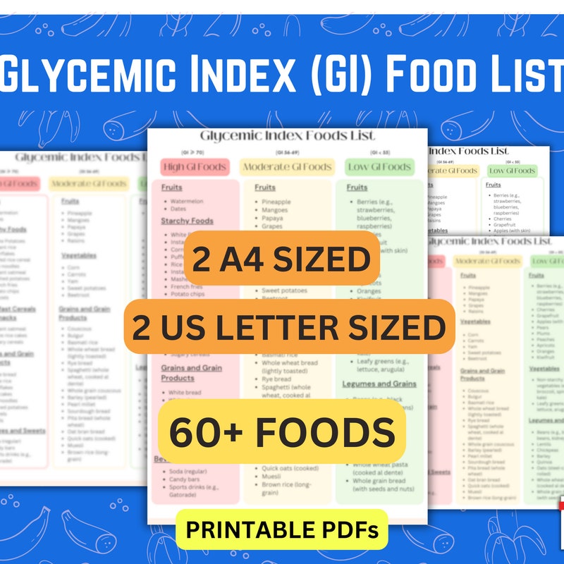 Glycemic Index Food Chart - Etsy