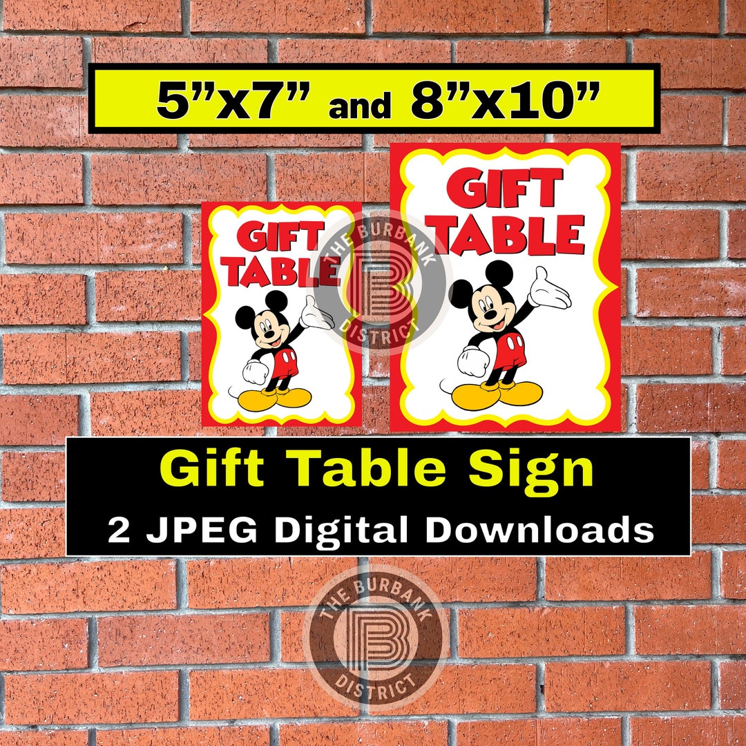 Mickey Mouse Gift Table Sign Printable Digital Download 5x7 and 8x10 ...