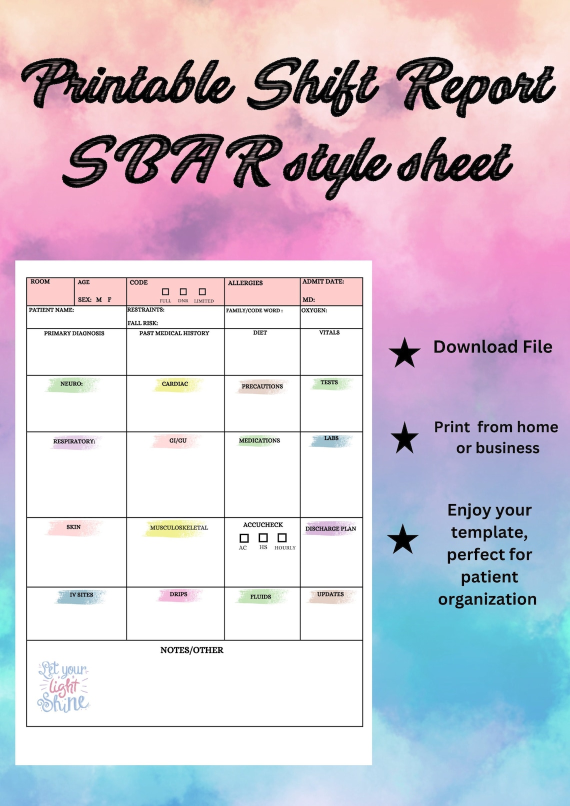 Shift Report for Nurses, SBAR Shift Sheet Digital Download for ...