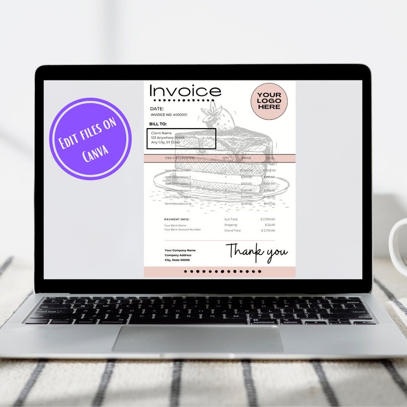 Digital Invoice Template for Bakery Cake Small Business Cute - Etsy