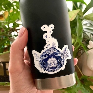 Fish Sticker, Puffer Fish Vinyl Sticker, Waterproof Glossy Blowfish ...