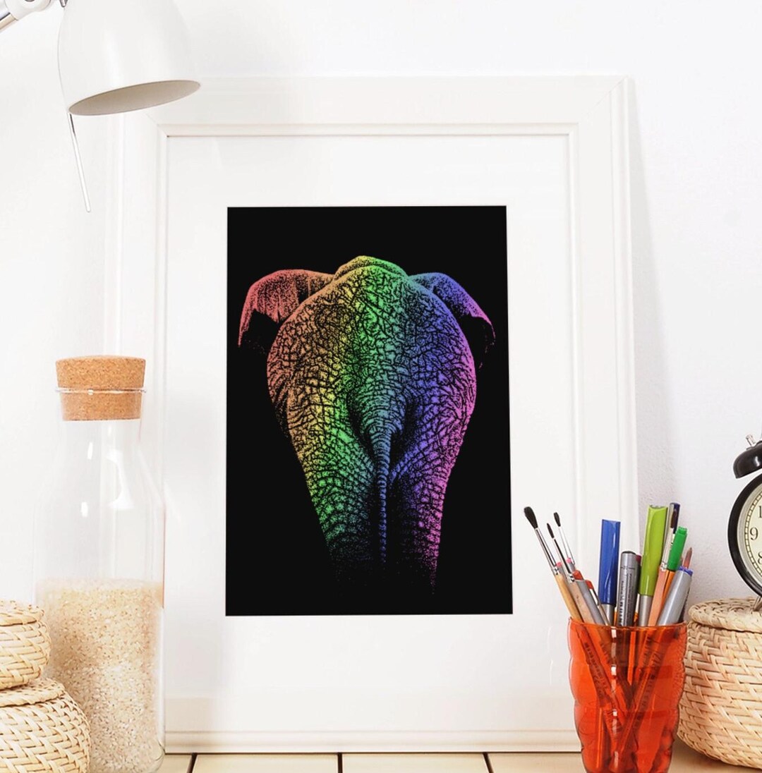 Rainbow Elephant Butt Art Print, Pointillism A5 Poster - Etsy