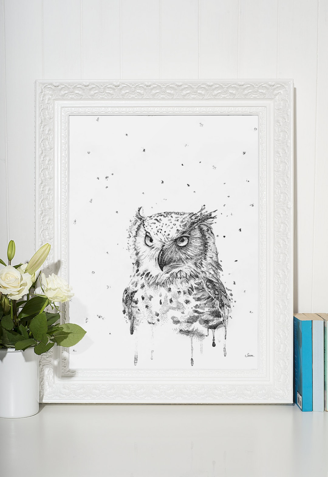 Snowy Owl Pointillism Art Print, Winter Bird Artwork (A5) - Etsy