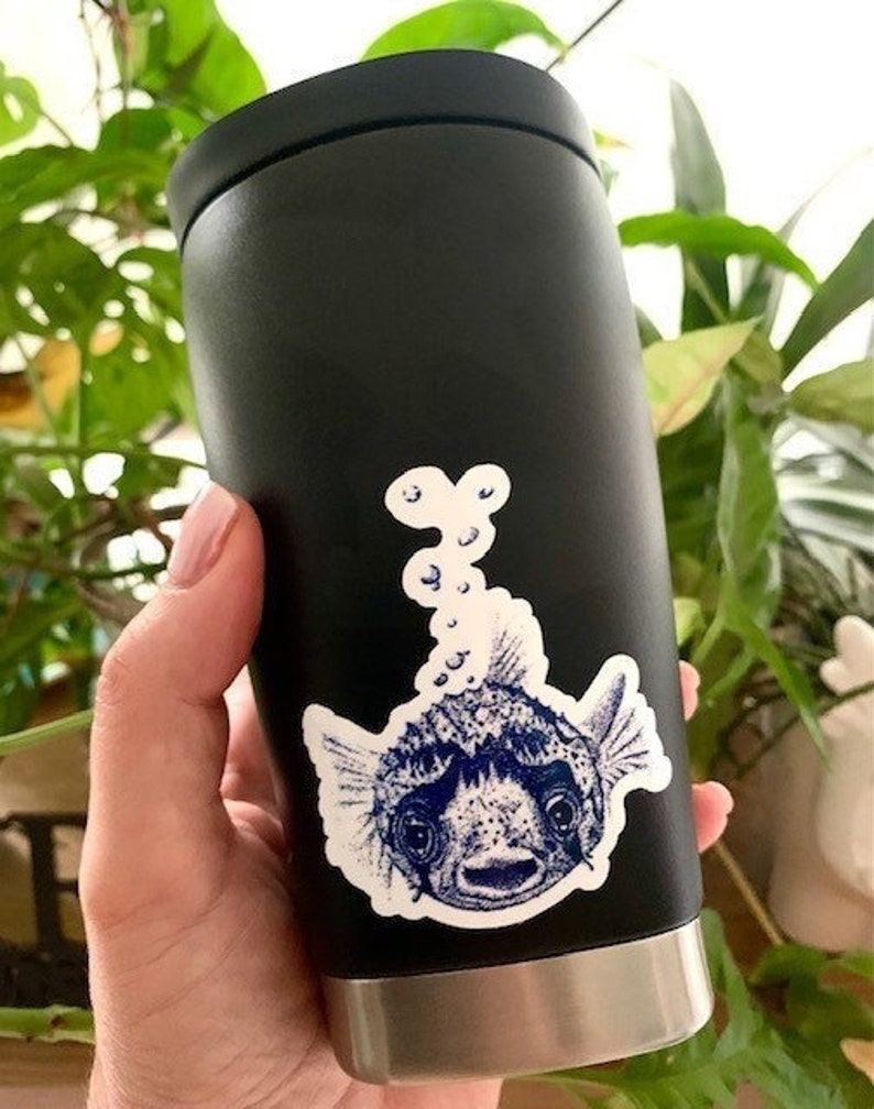 Fish Sticker, Puffer Fish Vinyl Sticker, Waterproof Glossy Blowfish ...