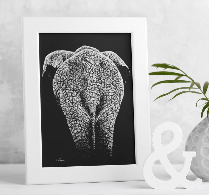 Black and White Elephant Poster, Elephant A4 Print, Safari Decor ...