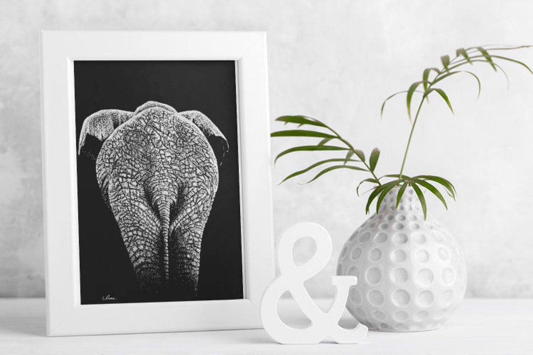 Black and White Elephant Poster, Elephant A4 Print, Safari Decor ...