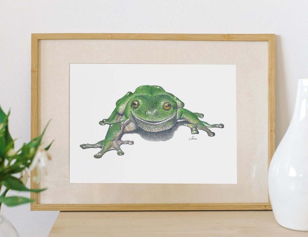 Green Tree Frog Art Print, Australian Pointillism Artwork, A5 - Etsy