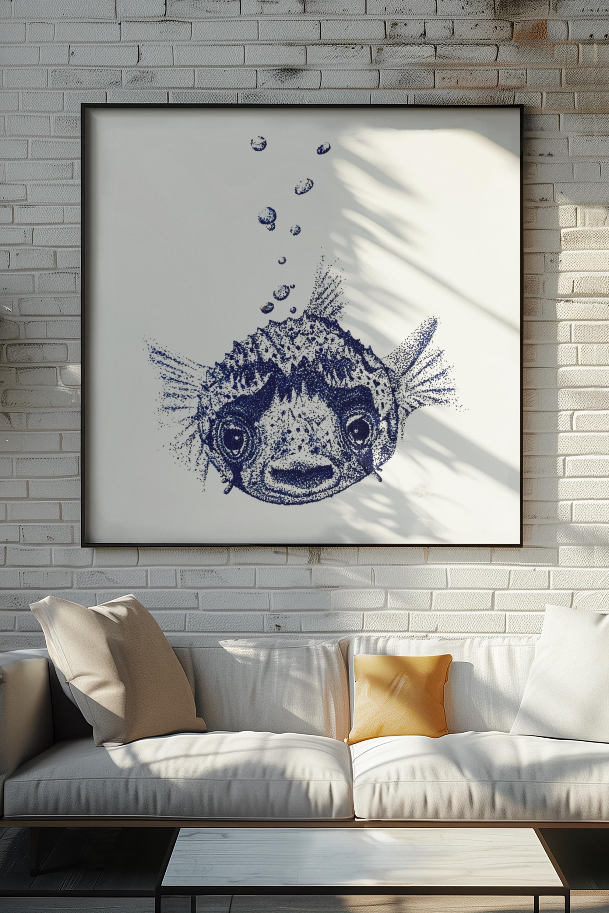 Cute Puffer Fish Art Print in Pointillism, A4 Ocean Wall Art, Beach ...