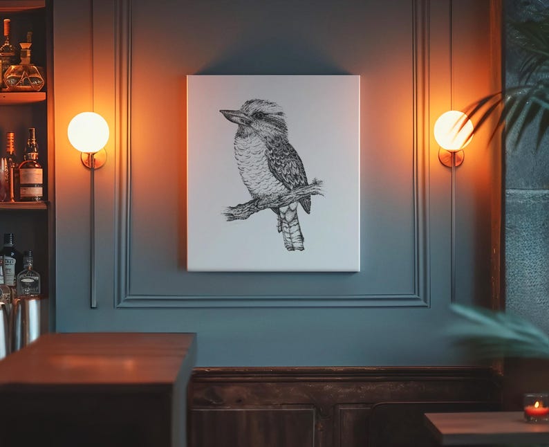 Kookaburra Dot Art Print – Black and White Bird Illustration (digital ...