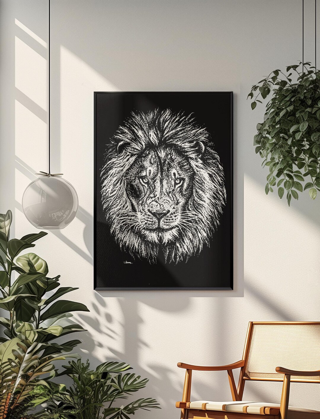 Black and White Lion Art Print, Lion A1 Poster, Home Decor, Wildlife ...