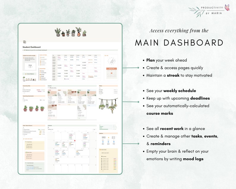 All in One Student Dashboard Notion Template Ultimate Student Planner ...