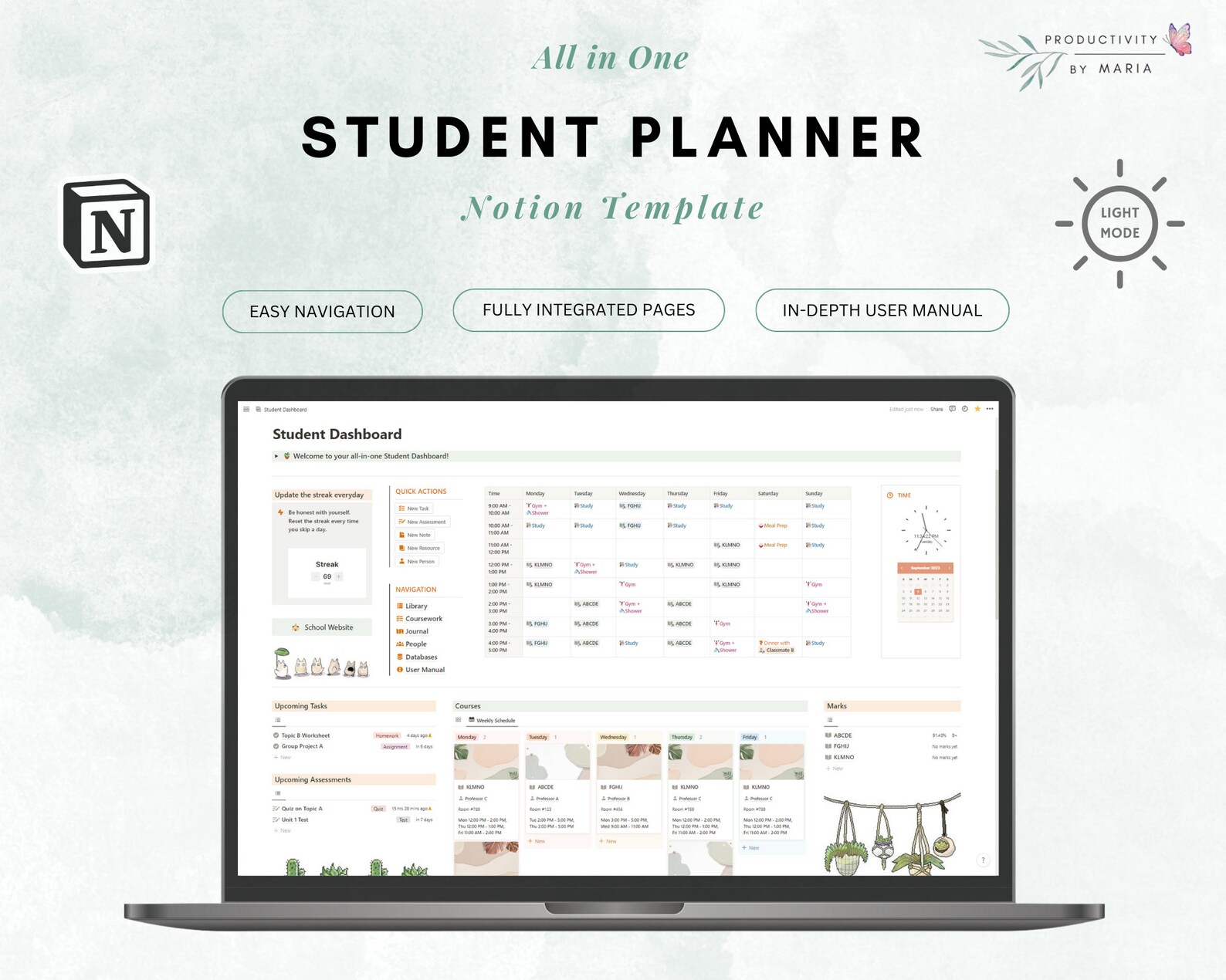 All in One Student Dashboard Notion Template Ultimate Student Planner ...