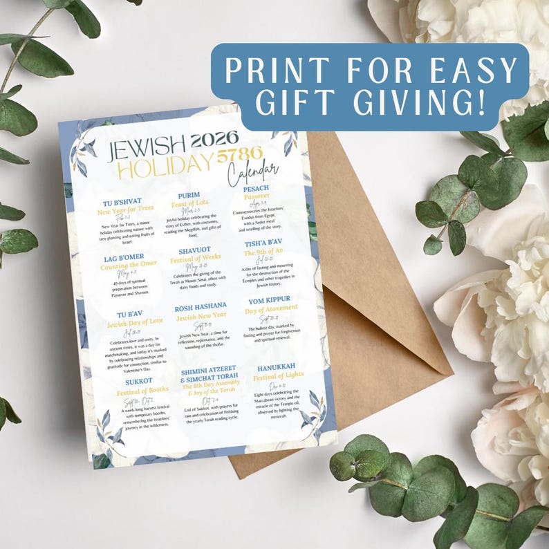 2026 Jewish Holiday Calendar: Biblical Feasts Guide (digital Print) - Etsy