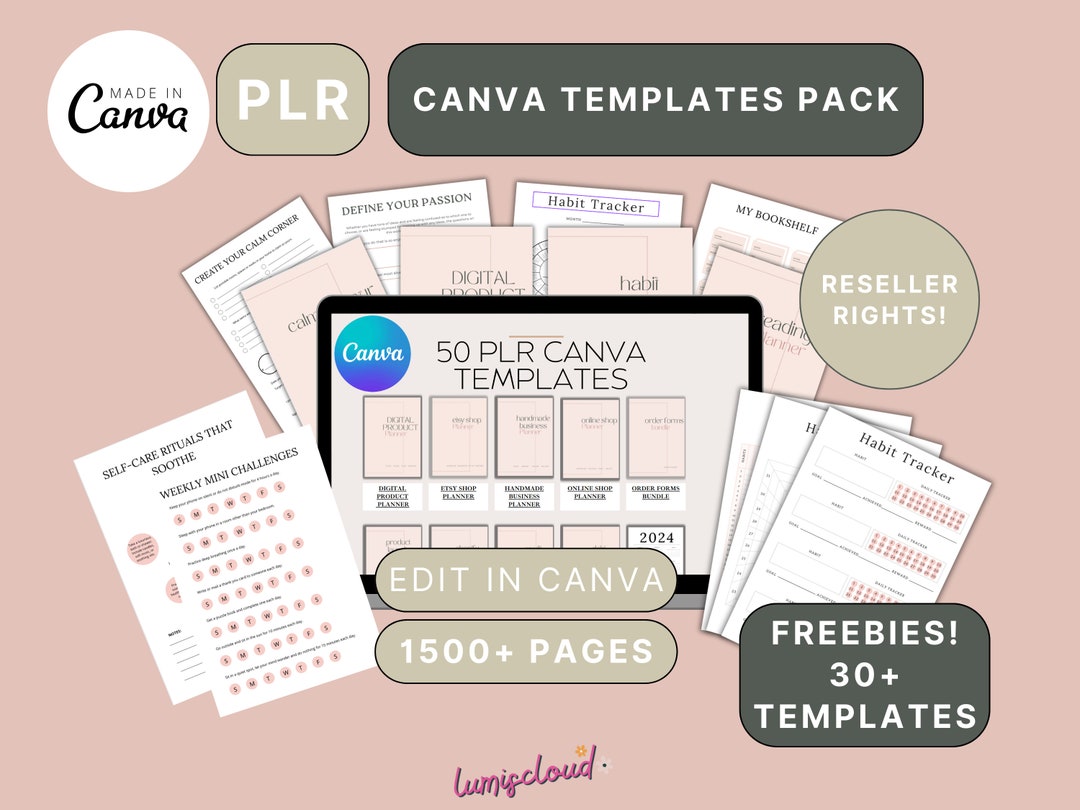 50 Canva Templates, Done for You Templates, Canva Planners PLR Bundle ...