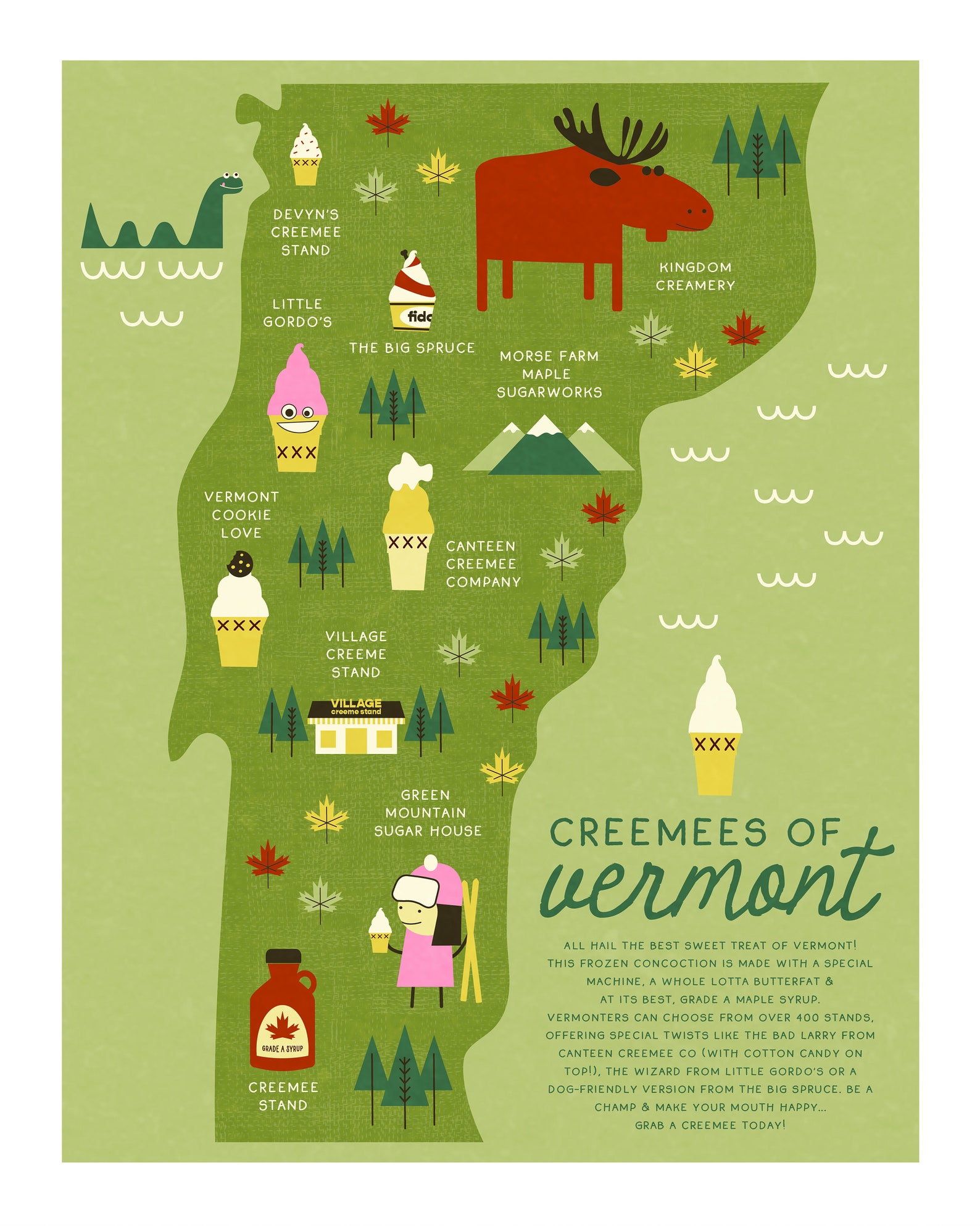Creemees of Vermont Illustrated Map - Etsy