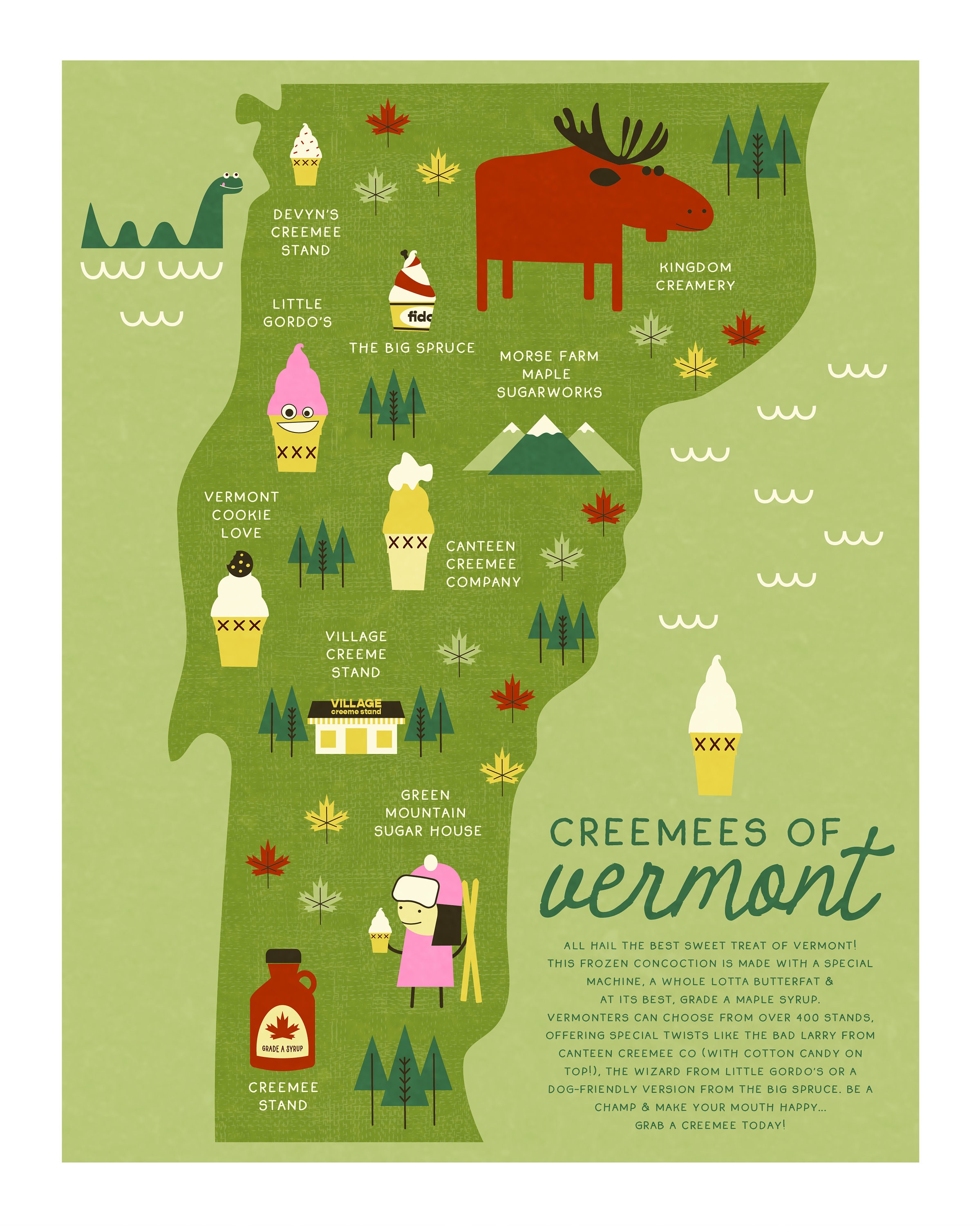 Creemees of Vermont Illustrated Map - Etsy