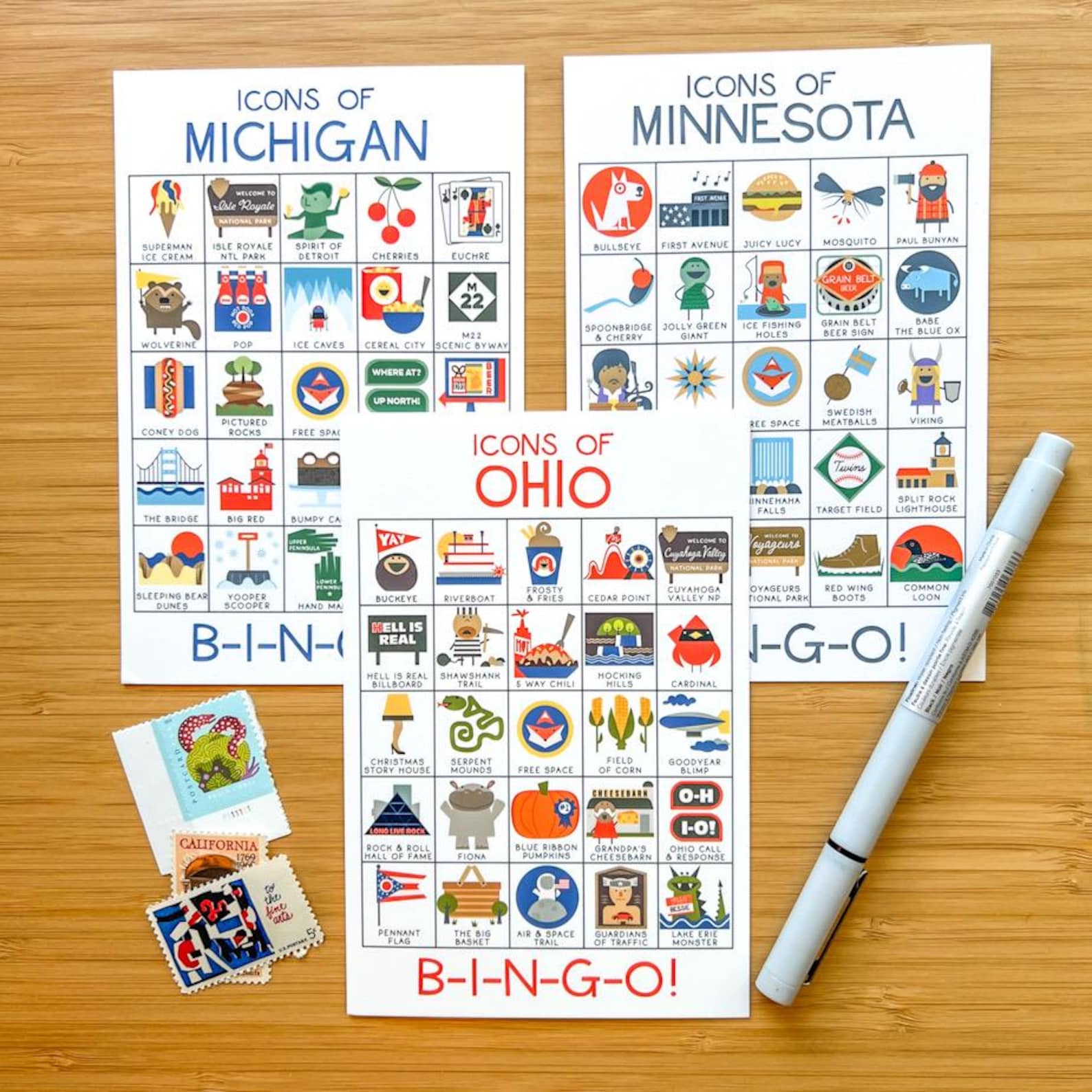 Icons of the Midwest Bingo Postcard 3 Pack (choose From Ohio, Kentucky ...